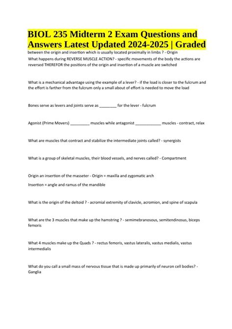 BIOL 235 Midterm 2 Exam Questions With Correct Answers Latest Updated Graded A BIOL 235