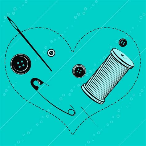 Premium Vector Heart Symbol With Sewing Needle