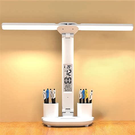 Led 더블 헤드 책상 램프 180 ° 회전 조도 조절 터치 테이블 램프 눈 보호 Usb 라이트 학생 야간 독서 사무실