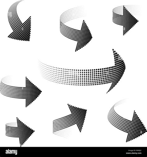set of 3d arrows halfton distorted in space elements for design stock