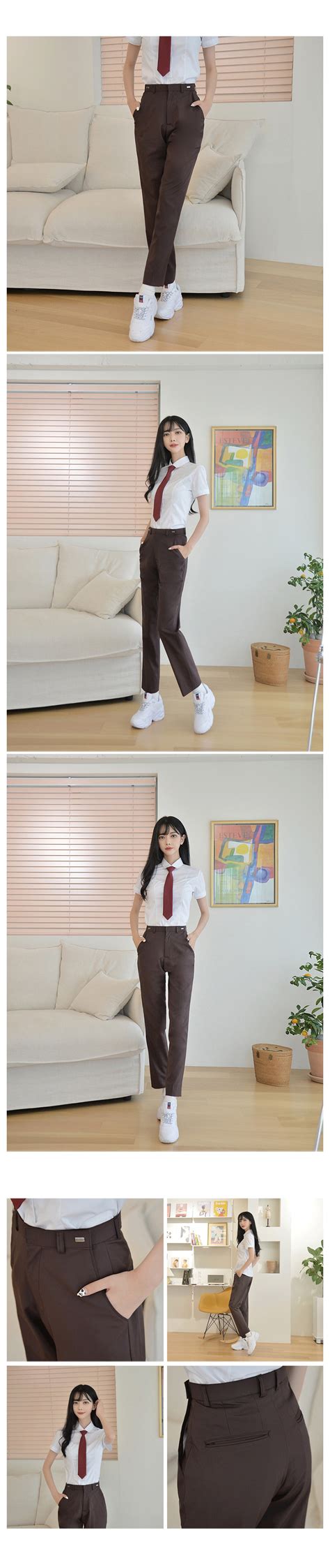 교복몰 허리조절 하복 브라운 교복바지 여자 교복 56 300원 지앤제이커머스 [디비디비]