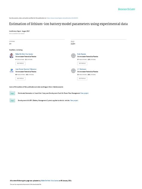 Estimation Of Lithium Ion Battery Model Parameters Using Experimental