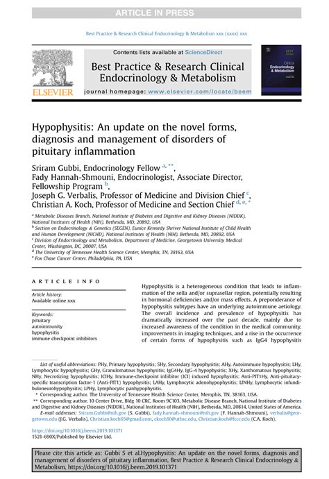 Pdf Hypophysitis An Update On The Novel Forms Diagnosis And Management Of Disorders Of