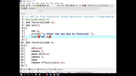 Find Factorial Using Recurtion Function Using C Programming Shorts