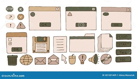 Dialog Boxes Old Retro Pc Elements User Interface Operating System Windows Icons In Trendy
