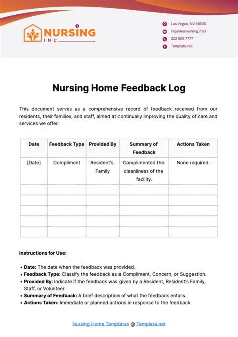 Free Nursing Home Feedback Log Template To Edit Online