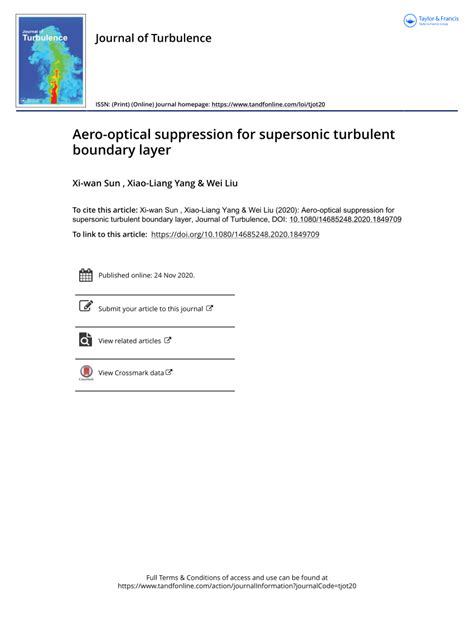 Pdf Aero Optical Suppression For Supersonic Turbulent Boundary Layer