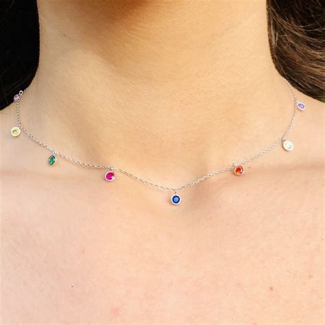 Chakra Rainbow Drop Choker Necklace Sterling Silver Or 16k Gold