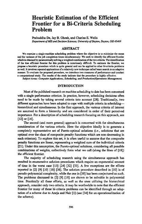 Pdf Heuristic Estimation Of The Efficient Frontier For A Bi Criteria Scheduling Problem