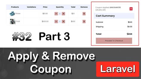 Apply And Remove Coupons In Cart Laravel E Commerce Tutorial Ep 32 Part 3 Laravel