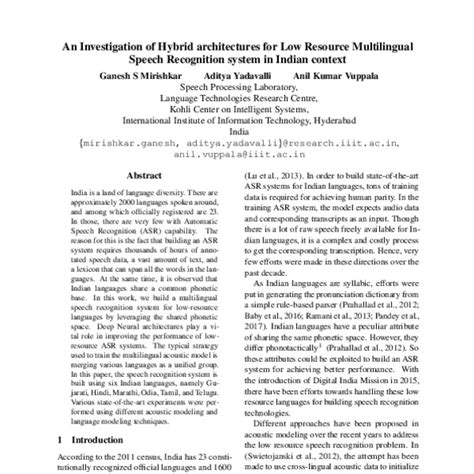 An Investigation Of Hybrid Architectures For Low Resource Multilingual