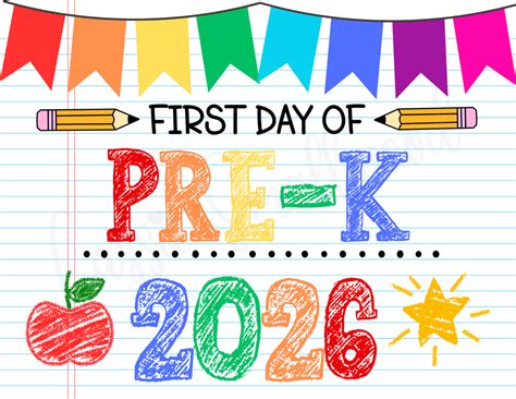 Cute Free Printable First Day Of School Signs 2026 2027 Preschool 12th