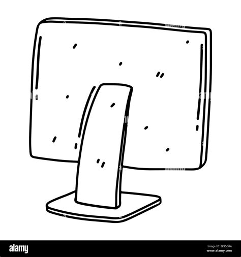 Desktop Computer Monitor Back View In Hand Drawn Doodle Style Vector
