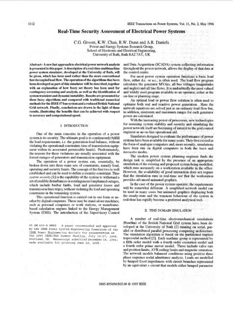 lectura 2 real time security assessment of electrical power systems