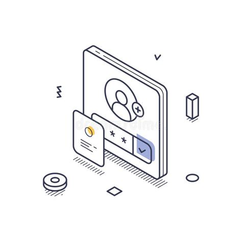 Isometric Line Art Icon Representing Internet Security With User Login And Verification Elements