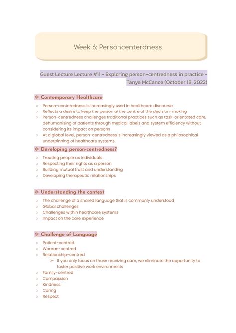 Nurs 103 Week 6 Weekly Lecture Notes Week 6 Personcenterdness