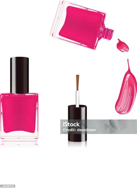분홍색 매니큐어 위에 병 뚜껑이 있는 병에 고 흰색 배경에 고립 얼룩 드롭 네일 벡터 일러스트입니다 매니큐어 화장품에 대한 스톡 벡터 아트 및 기타 이미지 Istock