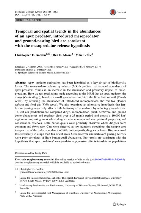 Pdf Temporal And Spatial Trends In The Abundances Of An Apex Predator
