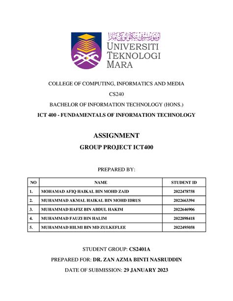 ict400 group project assignment college of computing informatics and