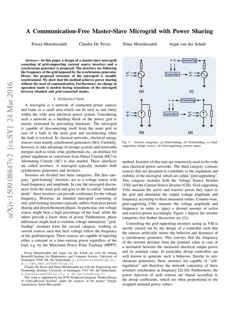 Pdf A Communication Free Master Slave Microgrid With Power Sharing