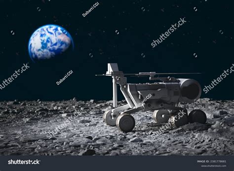 planetary rover exploring lunar surface planet stock illustration