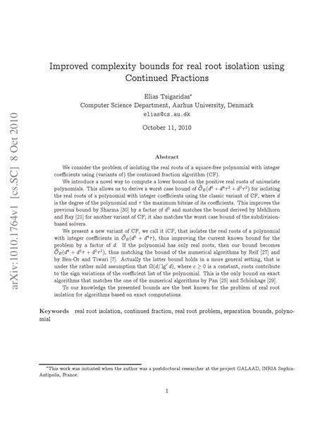 Pdf Improved Complexity Bounds For Real Root Isolation Using