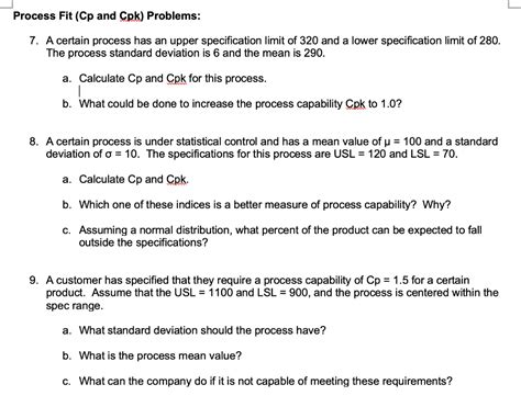 Solved Process Fit Cp And Cpk Problems 7 A Certain Chegg Com
