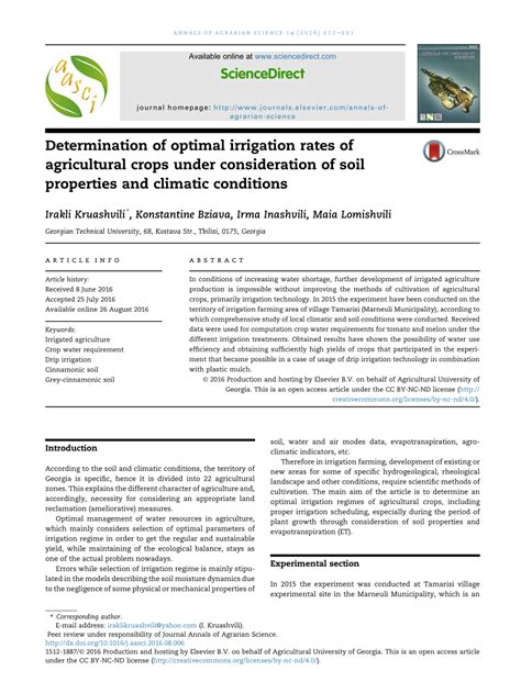 Pdf Determination Of Optimal Irrigation Rates Of Agricultural Crops