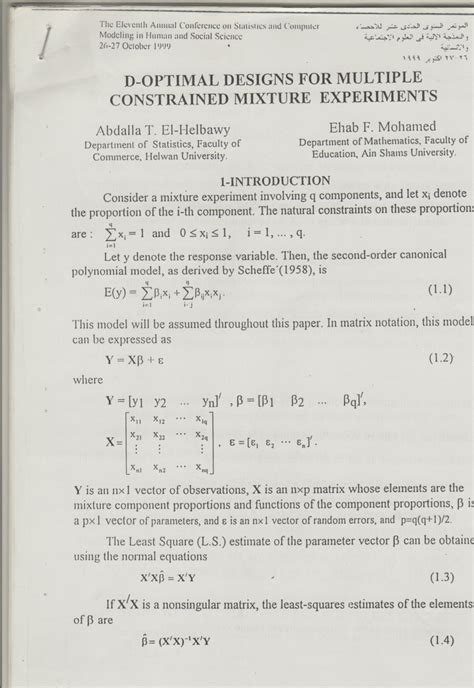 Pdf D Optimal Designs For Multiple Constrained Mixture Experiments