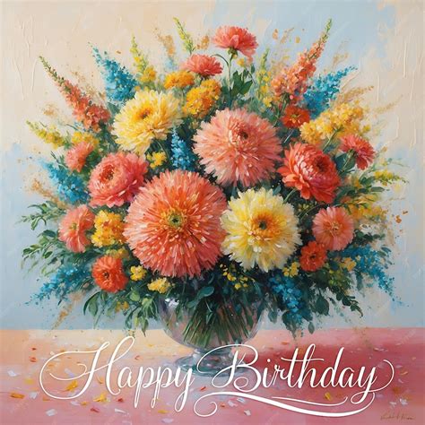 Beautiful Floral Arrangements For Happy Birthday Wishes Premium Ai