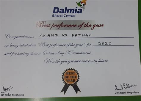 Anand Pathak On Linkedin Feel Proud As Achieved Best Performance Of The Year 2020 By Dalmia