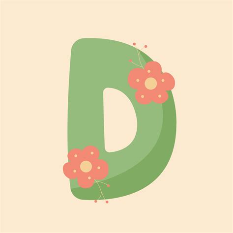 Cute Colored D Letter With Flowers Hand Drawing Font For Name Postcard Design Vector