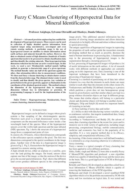 pdf fuzzy c means clustering of hyperspectral data for mineral
