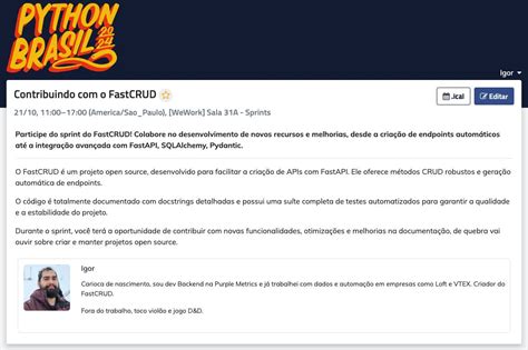 Igor Magalhães On Linkedin Fastcrud Pythonbrasil Python Fastapi Opensource Pycon