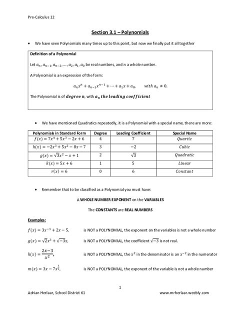 Fillable Online Pre Calculus 12 Lesson 3 1 Characteristics Of