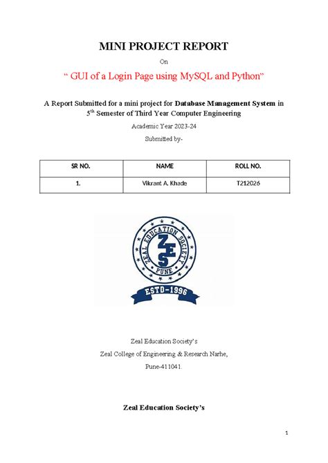 Wt Mini Project Format Mini Project Report On “ Gui Of A Login Page Using Mysql And Python” A