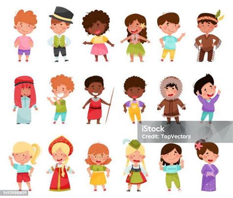다른 나라의 민족 의상을 입은 아이들 벡터 일러스트레이션 세트 러시아에 대한 스톡 벡터 아트 및 기타 이미지 러시아 의상 국가 관광명소 Istock