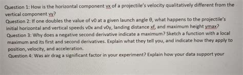 Solved Question 1 How Is The Horizontal Component Vx Of A