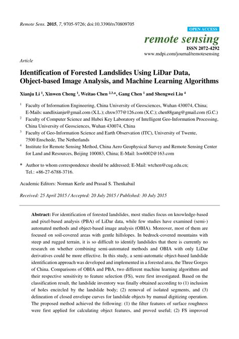 Pdf Identification Of Forested Landslides Using Lidar Data Object Based Image Analysis And