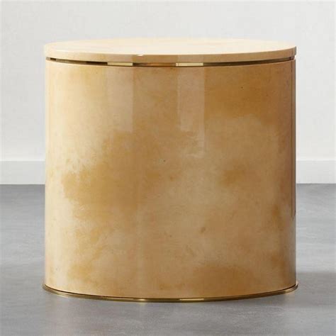Stitch Leather Round Brass Storage Side Table