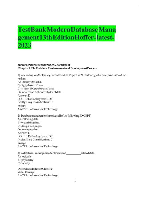test bank f0r modern database management 13th edition by hoffer and ramesh all chapters 1 14