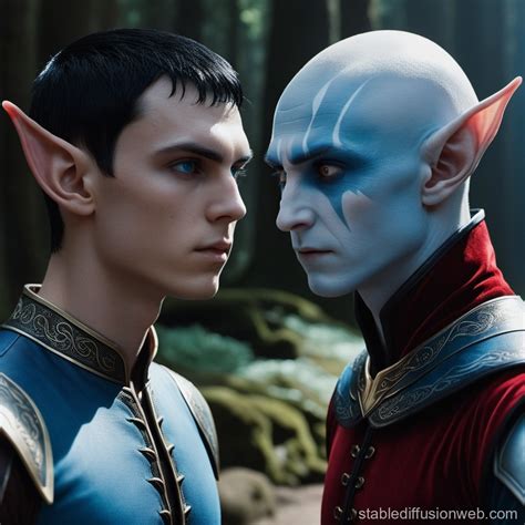 Red Skinned Humanoid And Blue Skinned Elf Stable Diffusion Online