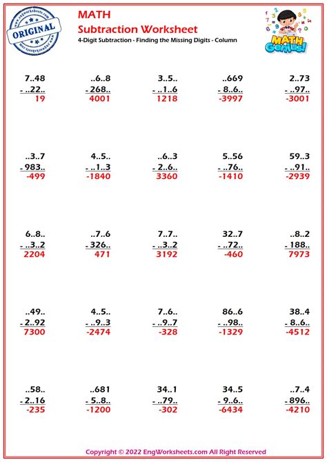 Subtracting Large Numbers Worksheets And Exercise Engworksheets