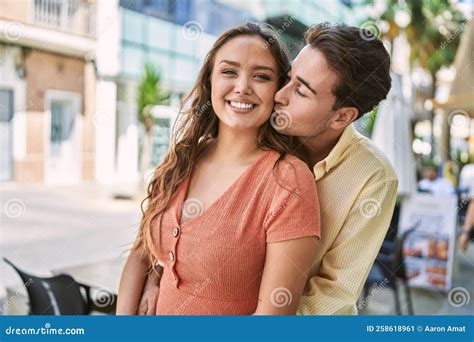 Man And Woman Couple Hugging And Kissing At Street Stock Image Image