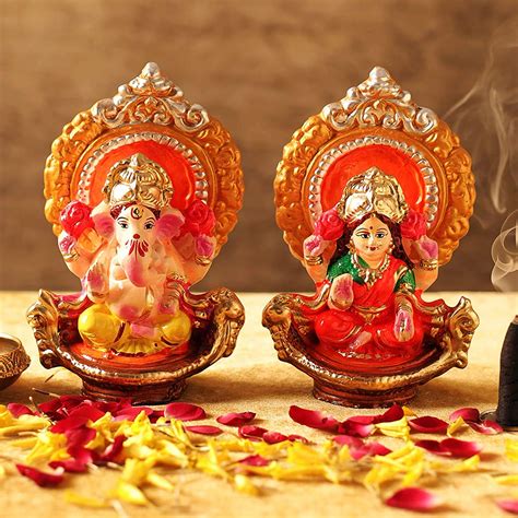 Buy Items Beautiful Design Laxmi Ganesh On Lotus Murti For Diwali Pooja