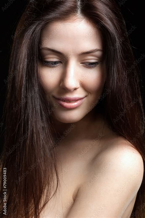 Beautiful Sexy Brunette Fashion Model Without Makeup Topless Stock