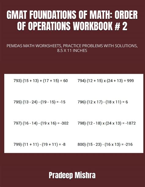 Gmat Foundations Of Math Order Of Operations Workbook 2 Pemdas Math