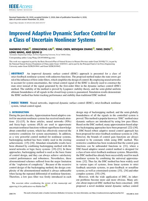 PDF Improved Adaptive Dynamic Surface Control For A Class Of Uncertain Nonlinear Systems