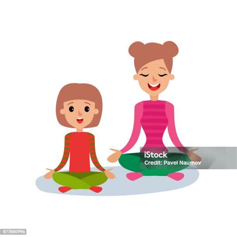 엄마는 그녀의 딸과 함께 명상입니다 어머니와 딸 아이 들 벡터와 가족 및 신체 활동을 스포츠 로터스 위치에서 함께 요가 하 고