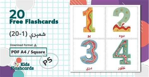 20 printable numbers 1 20 flashcards in pashto free pdf